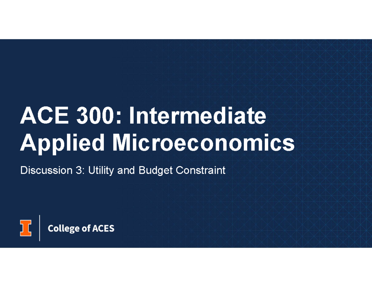 ACE 300: Discussion 3 - Analyzing Utility & Budget Constraints - Studocu