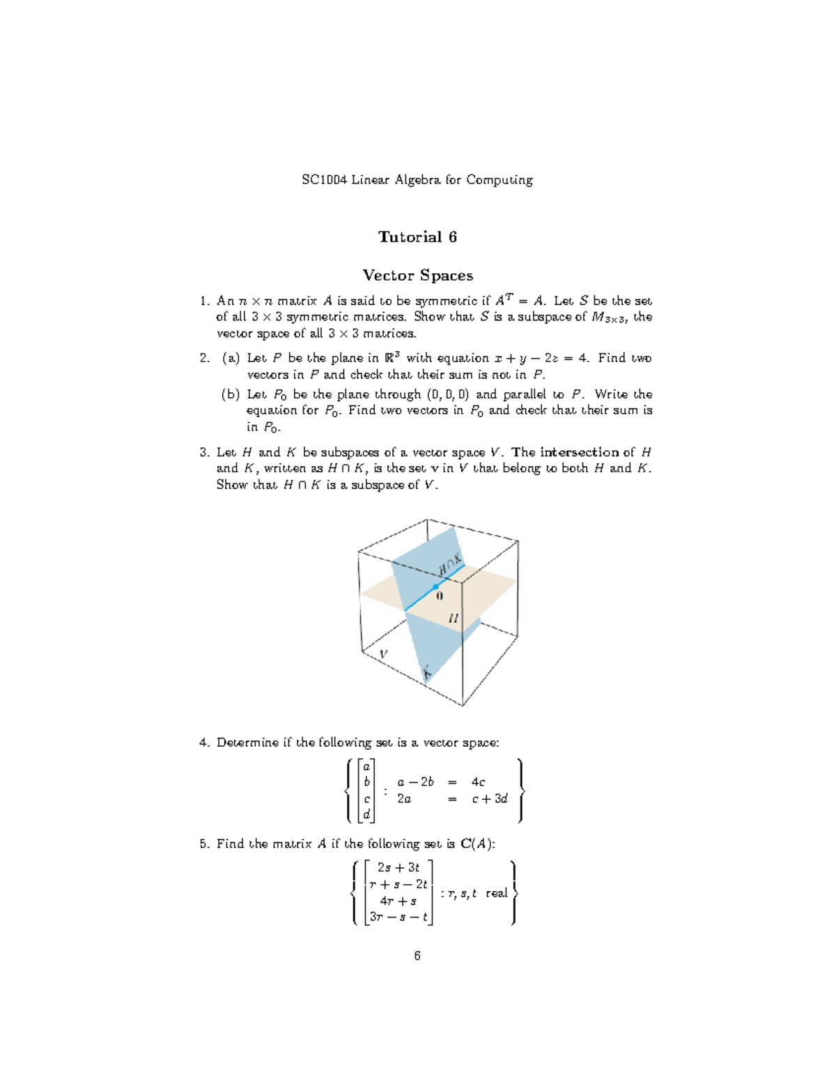 SC1004 Linear Algebra for Computing: Vector Spaces Tutorial 6 - Studocu