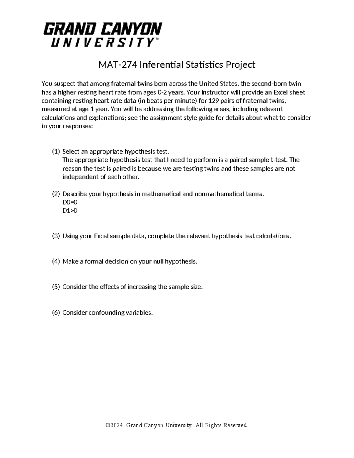 MAT-274-RS-Final Project on Inferential Statistics for Twins-FA24 - Studocu