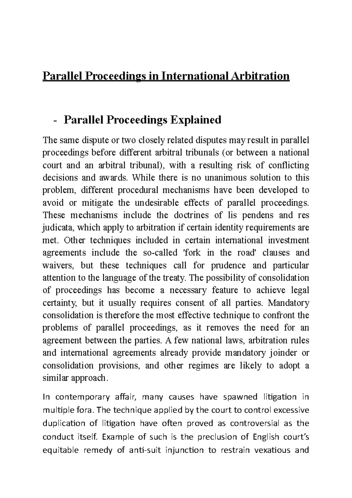 Parallel Proceedings in Intl Arbitration: Mechanisms & Case Study No2 ...