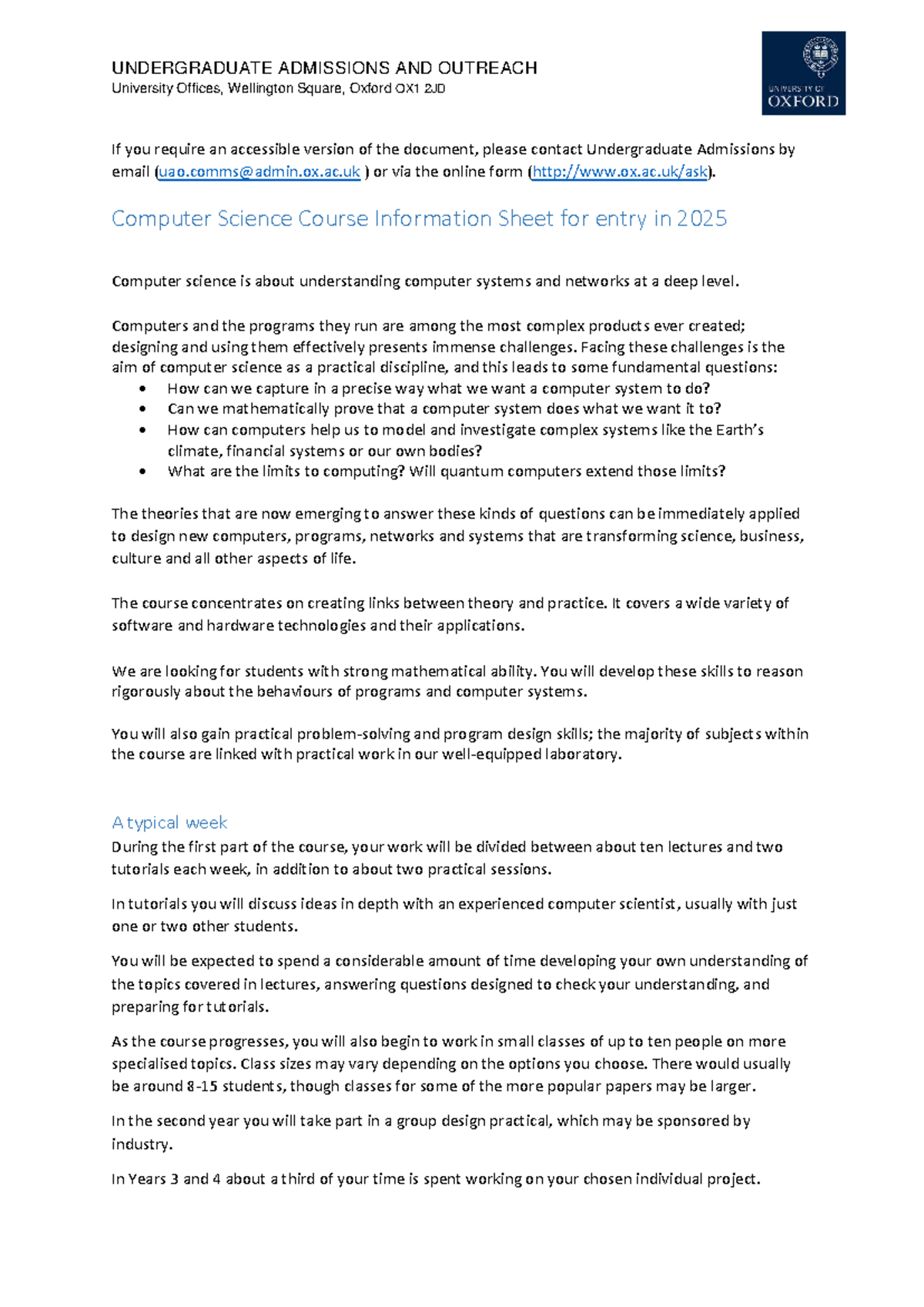 Computer Science Course Info Sheet (CS 2025) - Studocu