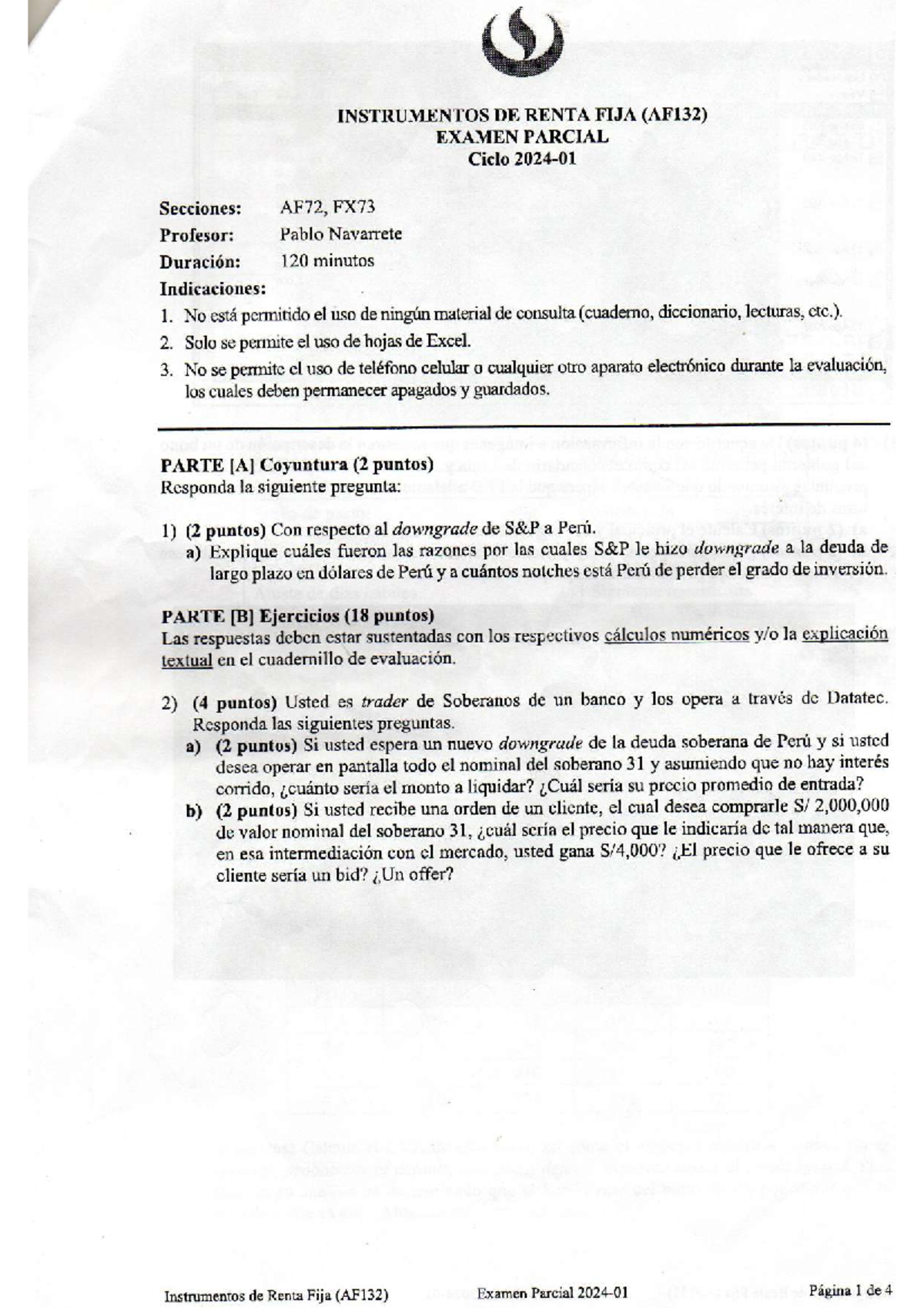 Instrumentos de Renta Fija (AF132) Examen Parcial 2024 - Studocu