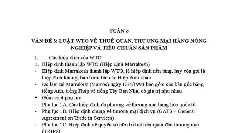 TUẦN 6 - Ghi chú về Luật WTO và Thương mại Nông nghiệp HLU - Studocu