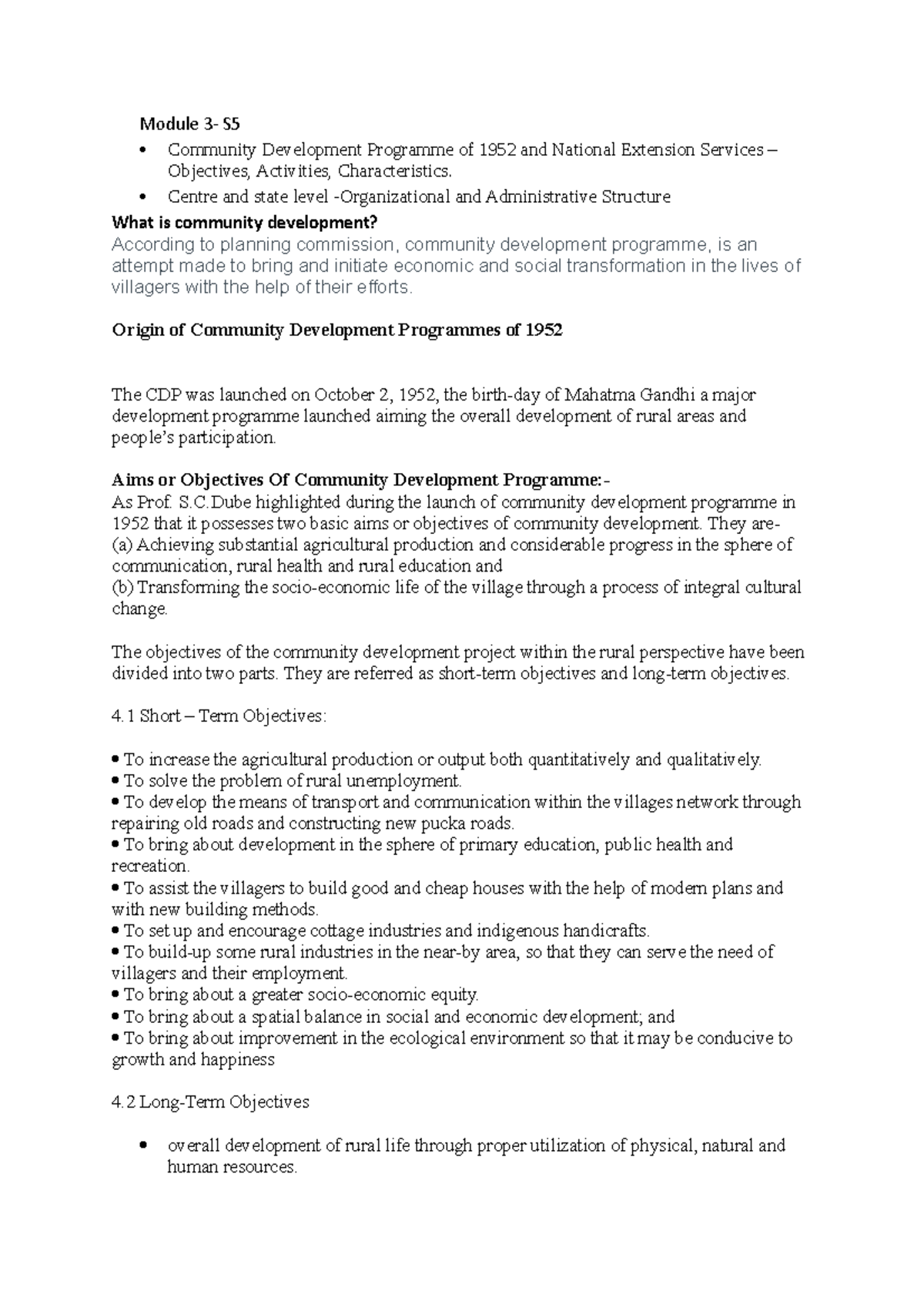 Rural development - Module 3- S Community Development Programme of 1952 ...