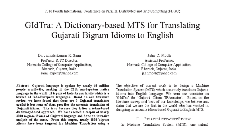 GId Tra: A Dictionary-Based MTS for Gujarati Idioms Translation - Studocu