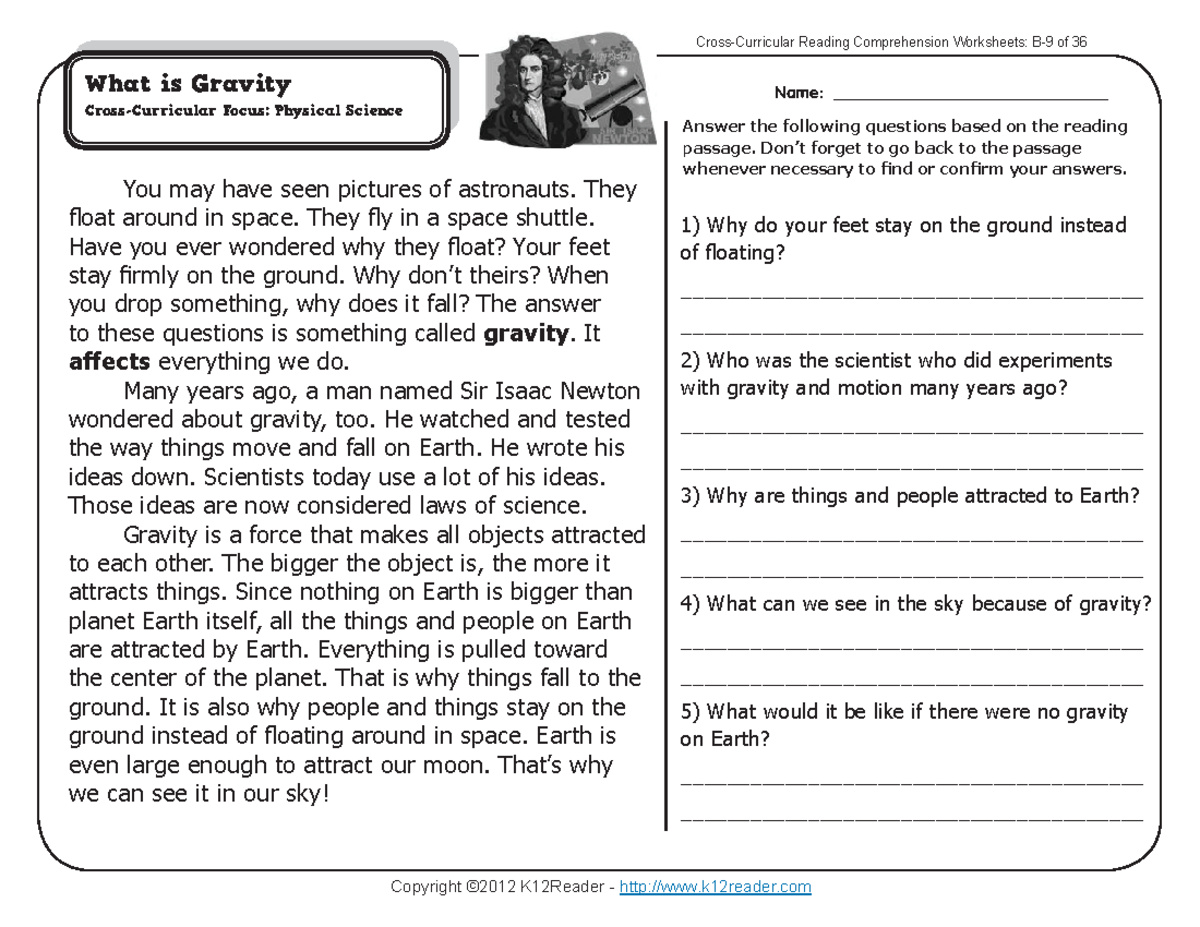 Gr2 Wk9: Understanding Gravity - Comprehension Questions & Answers ...
