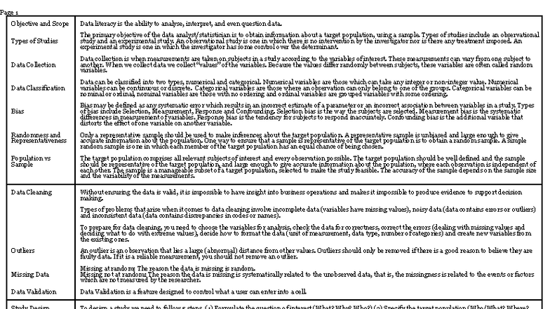 STAT 101: Data Literacy Overview and Key Concepts Summary Sheet - Studocu