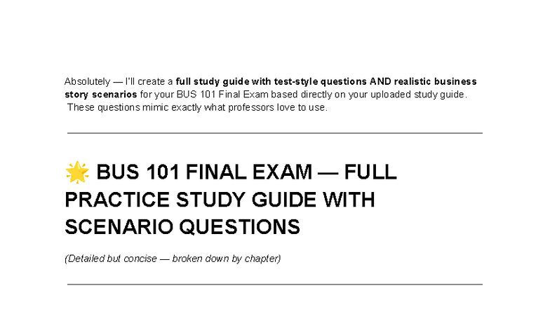 BUS 101 FINAL EXAM STUDY GUIDE: CHAPTER-BY-CHAPTER REVIEW - Studocu
