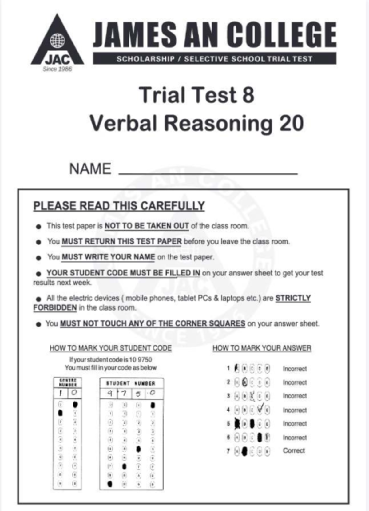 JAC VR Test 20 - Verbal Reasoning Trial Test 8 - Studocu