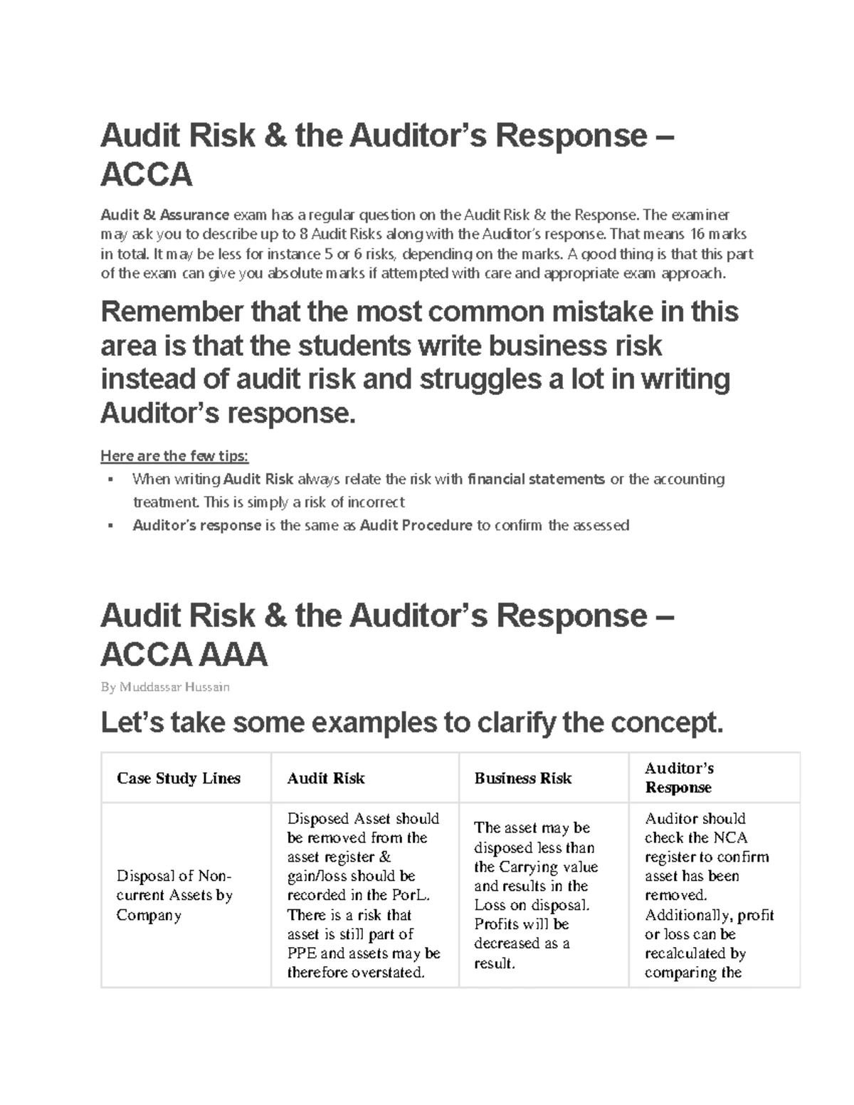 AA 2024 Audit and Assurance Sample Answers: Section B Overview - Studocu