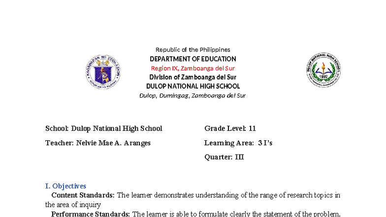 Research Scope and Delimitation: Grade 11 Learning Module - Studocu