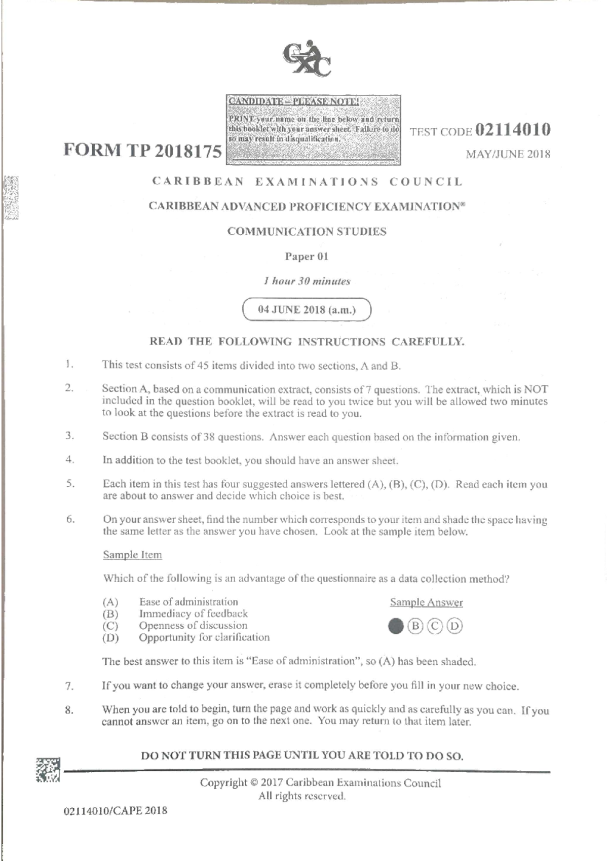 CAPE Communications Paper 1 Review - 2018 Edition - Studocu