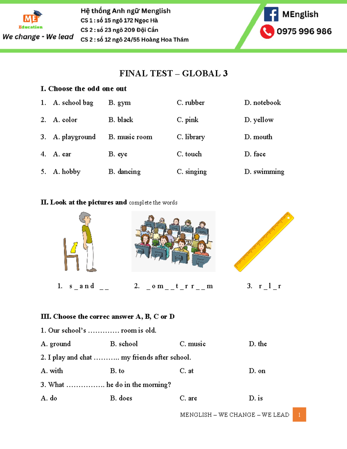 Final Test - English Language Skills for Global 3 Students - Studocu