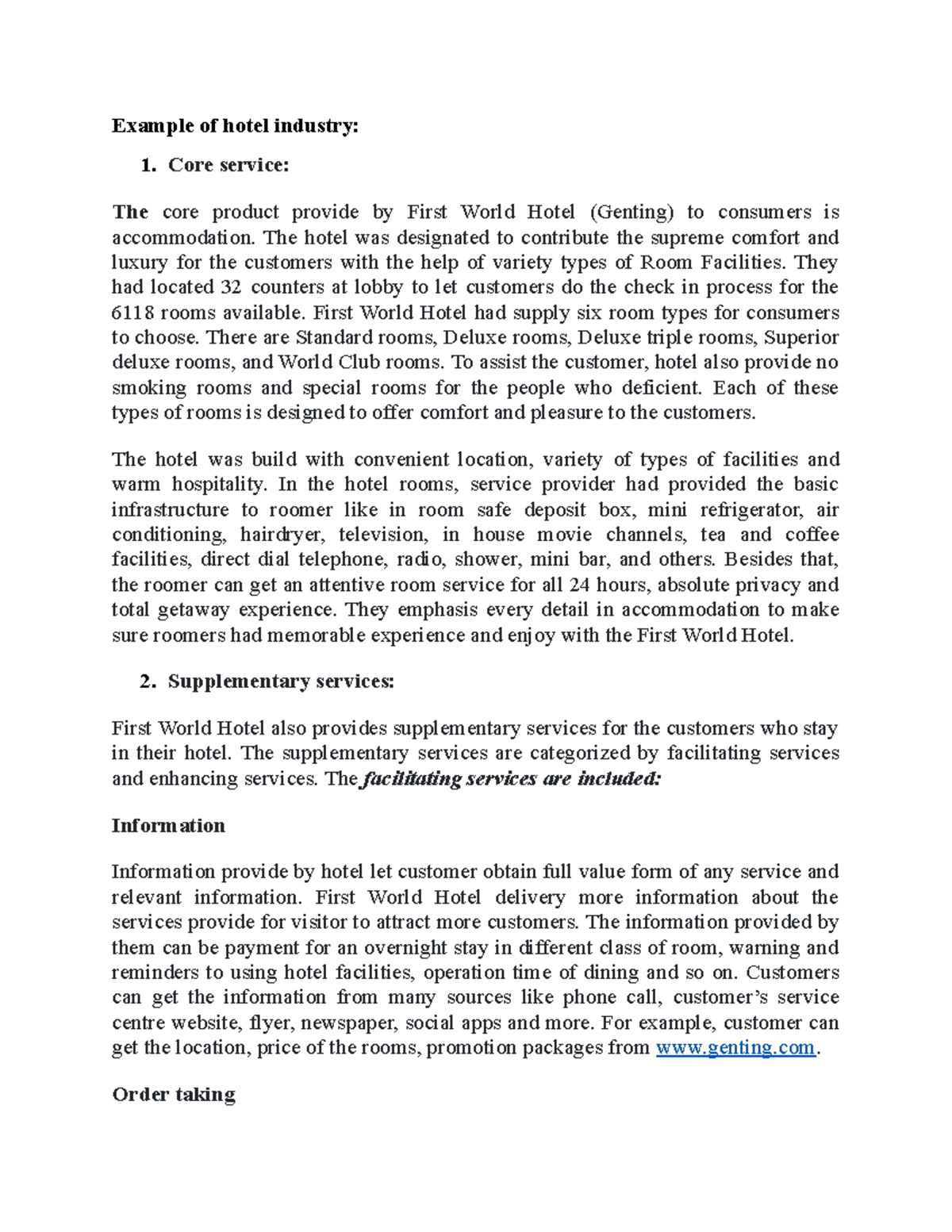 Case Study on Hotel Industry: The Flower of Services - Studocu