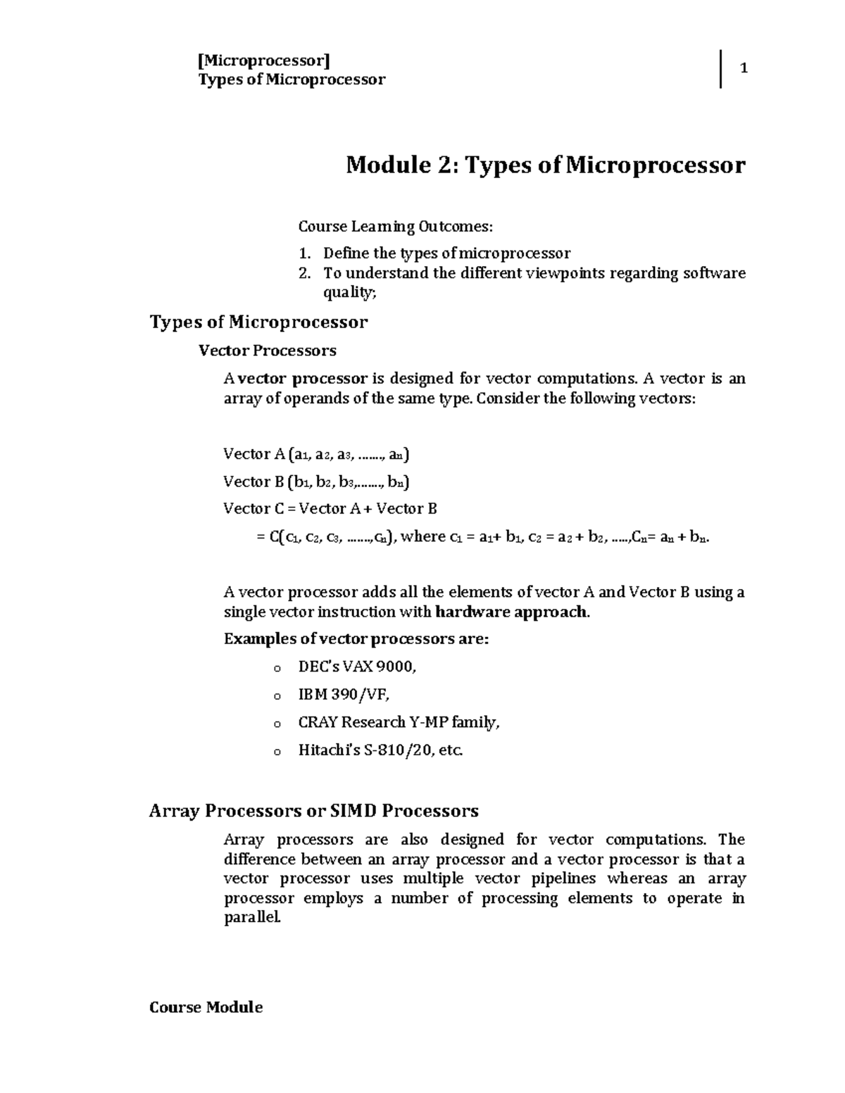 Types of Microprocessors: Module 2 Overview and Key Concepts - Studocu