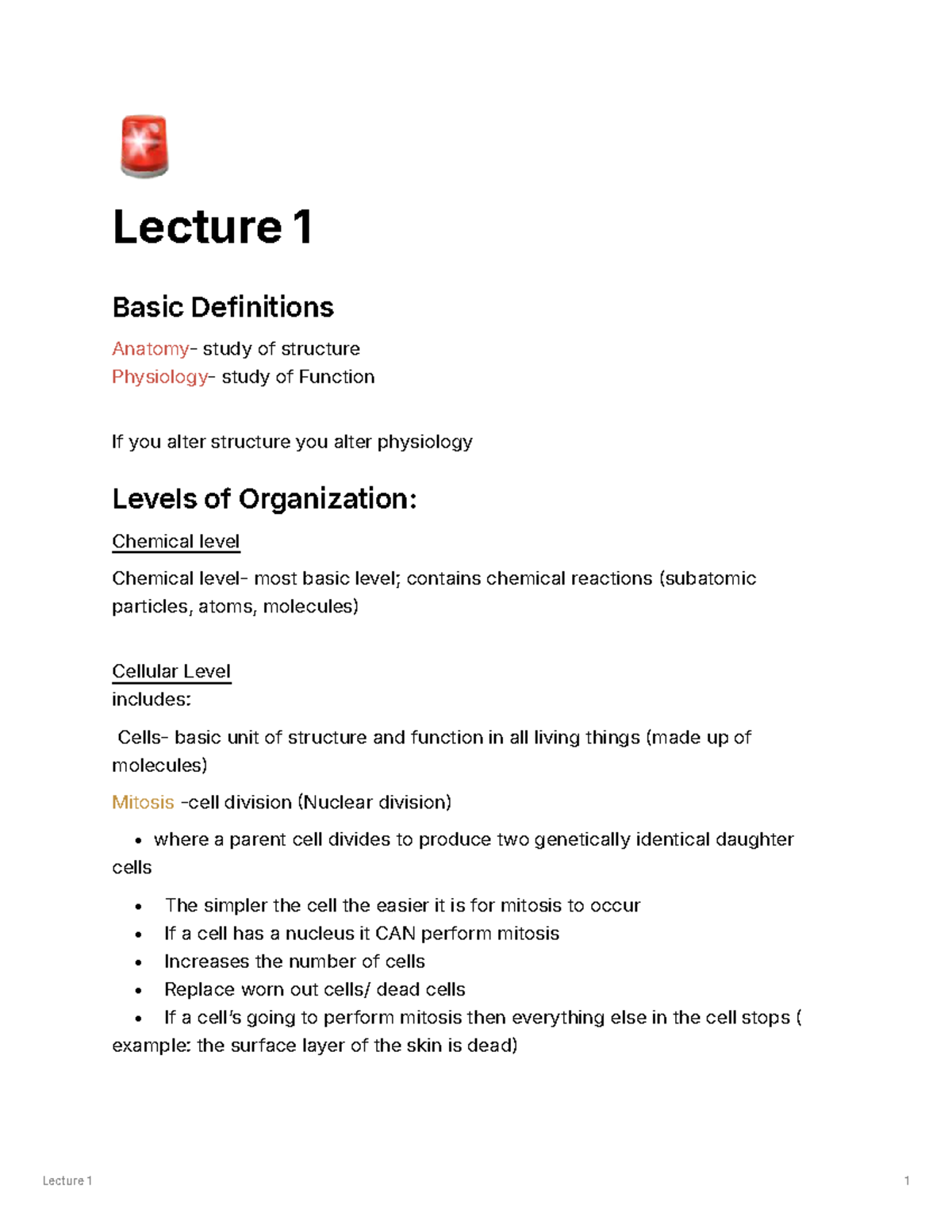 Lecture 1: Basic Definitions of Structure and Function in Physiology - Studocu