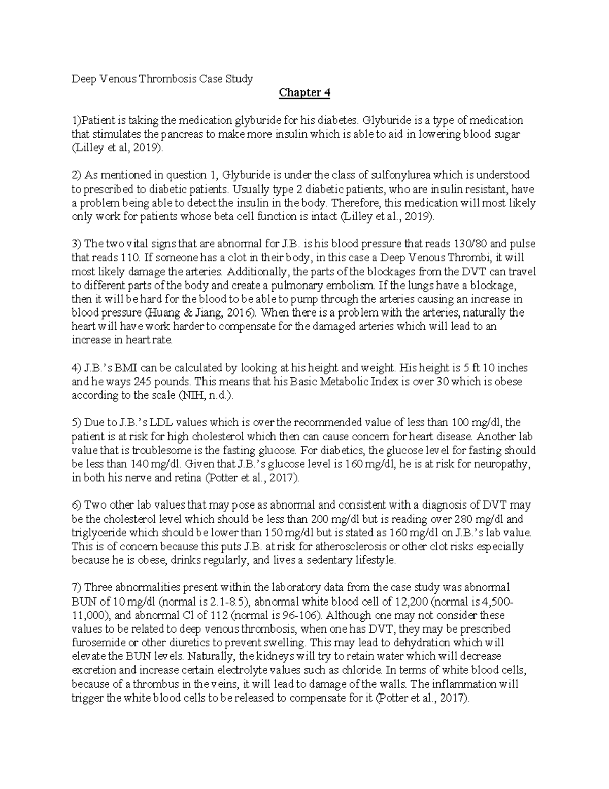 DVT Case Study Analysis: Patient Glyburide and Lab Findings - Studocu