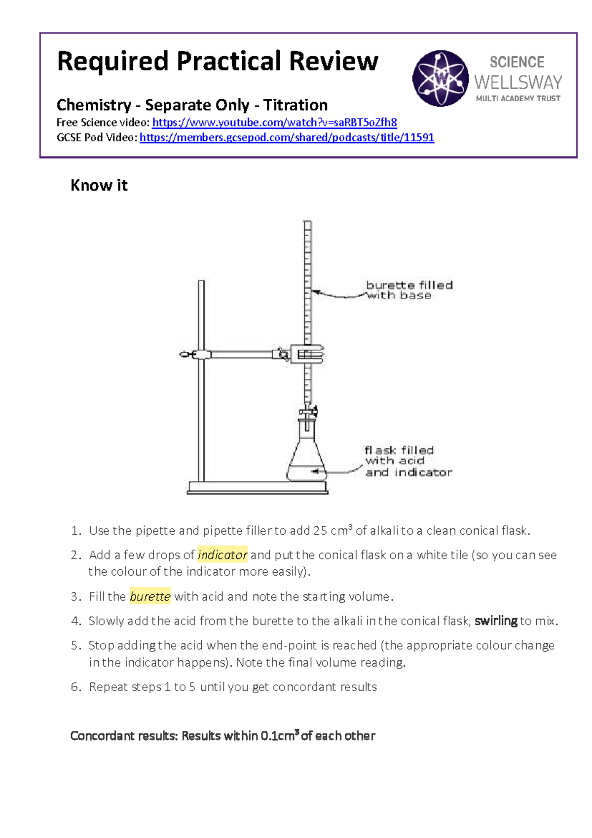 GCSE Chemistry Required Practical: Titration Techniques Review - Studocu