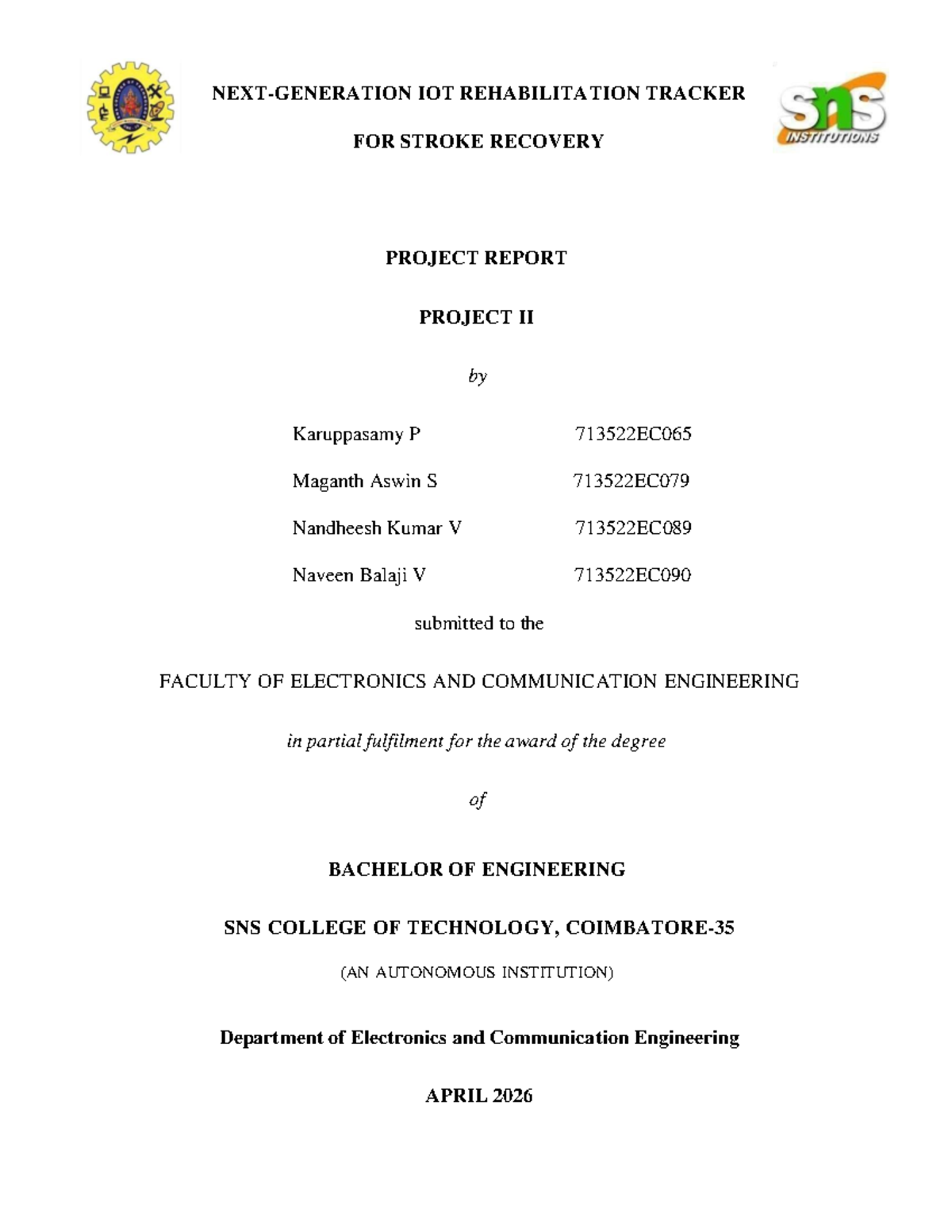 IOT Rehabilitation Tracker for Stroke Recovery - Project II Report ...