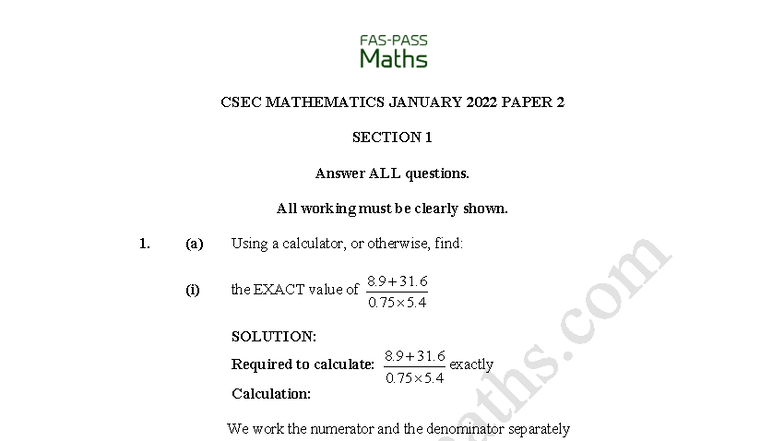 CSEC MATHEMATICS JANUARY 2022 PAPER 2 SOLUTIONS - Studocu