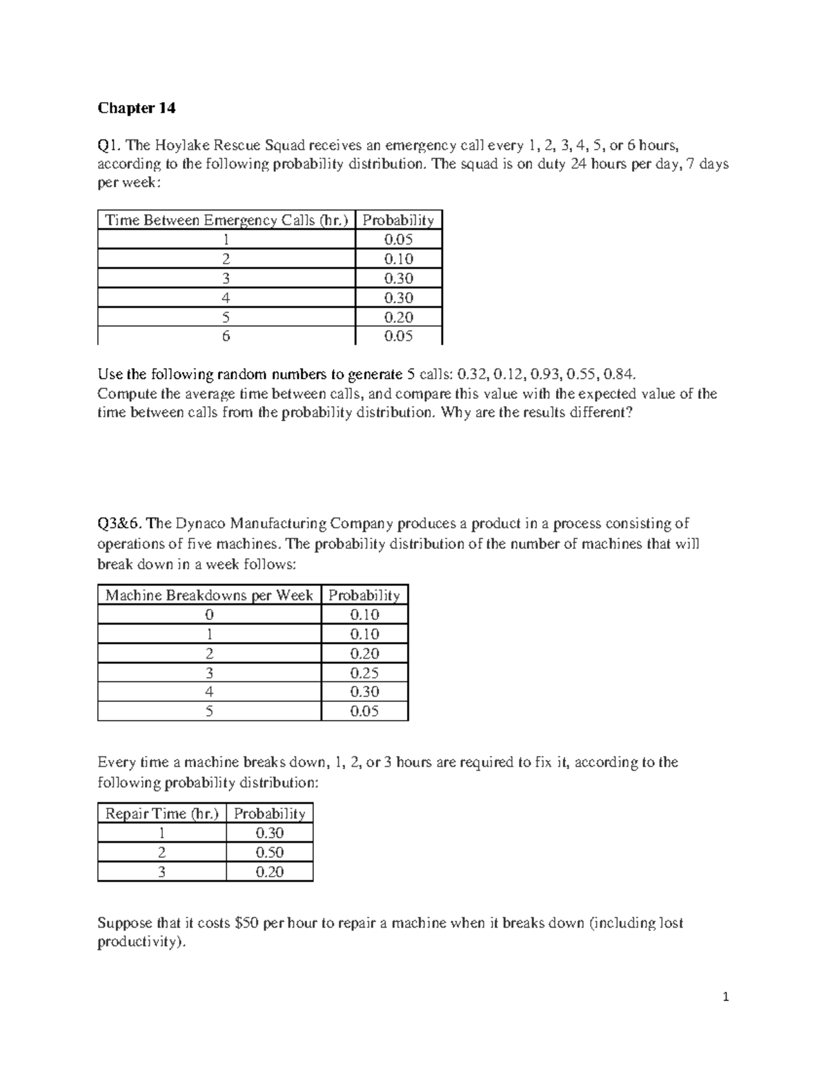 Simulation Practice Questions for Chapter 14 - Operations Management - Studocu
