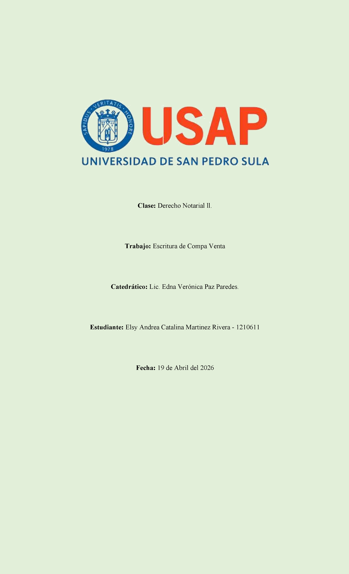 Derecho Notarial II: Escritura de Compra Venta - Elsy Martinez - Studocu