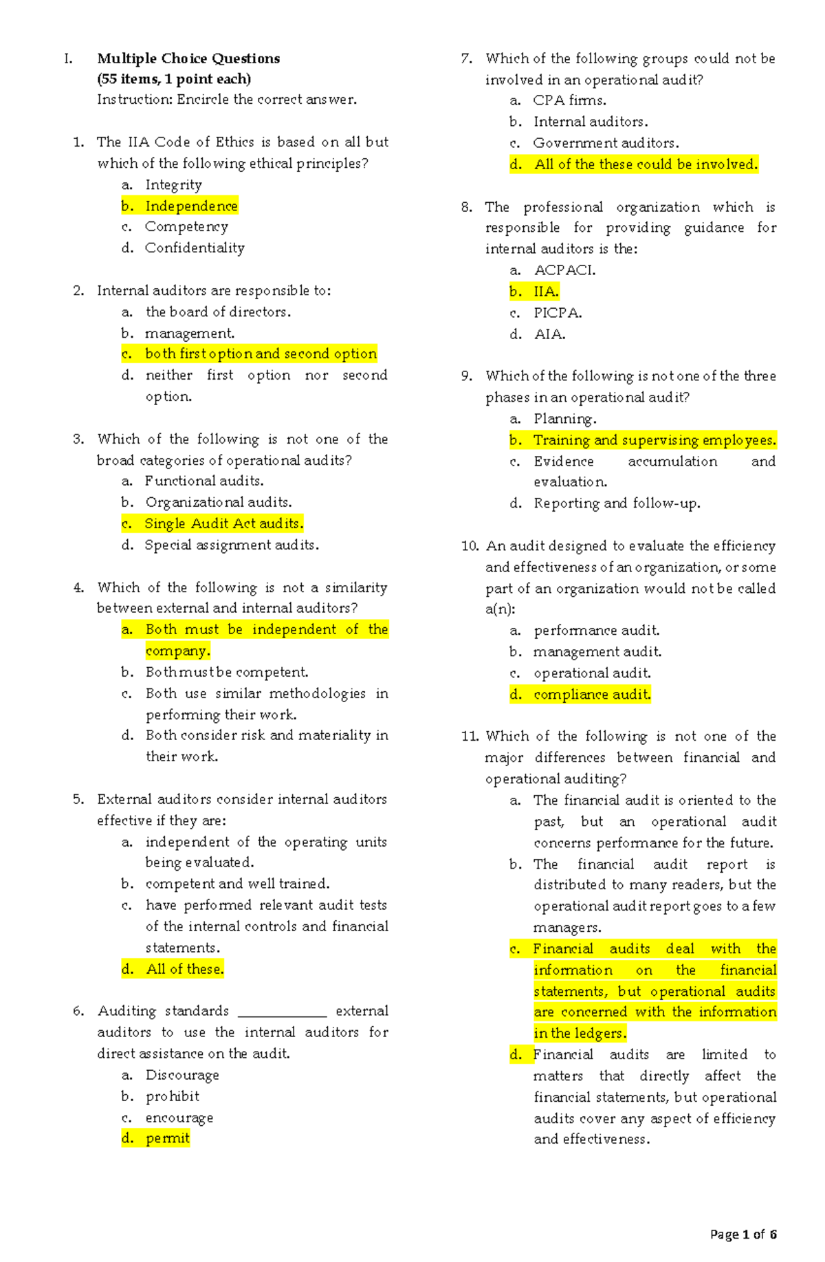 Operational Audit QUIZ 2: Comprehensive Answers & Insights - Studocu