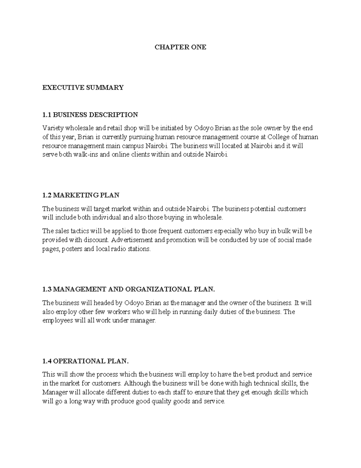 CHAPTER ONE: EXECUTIVE SUMMARY OF VARIETY WHOLESALE BUSINESS - Studocu