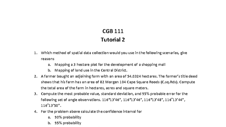 Tutorial 2 - Survey measurements - CGB 111 Tutorial 2 Which method of ...