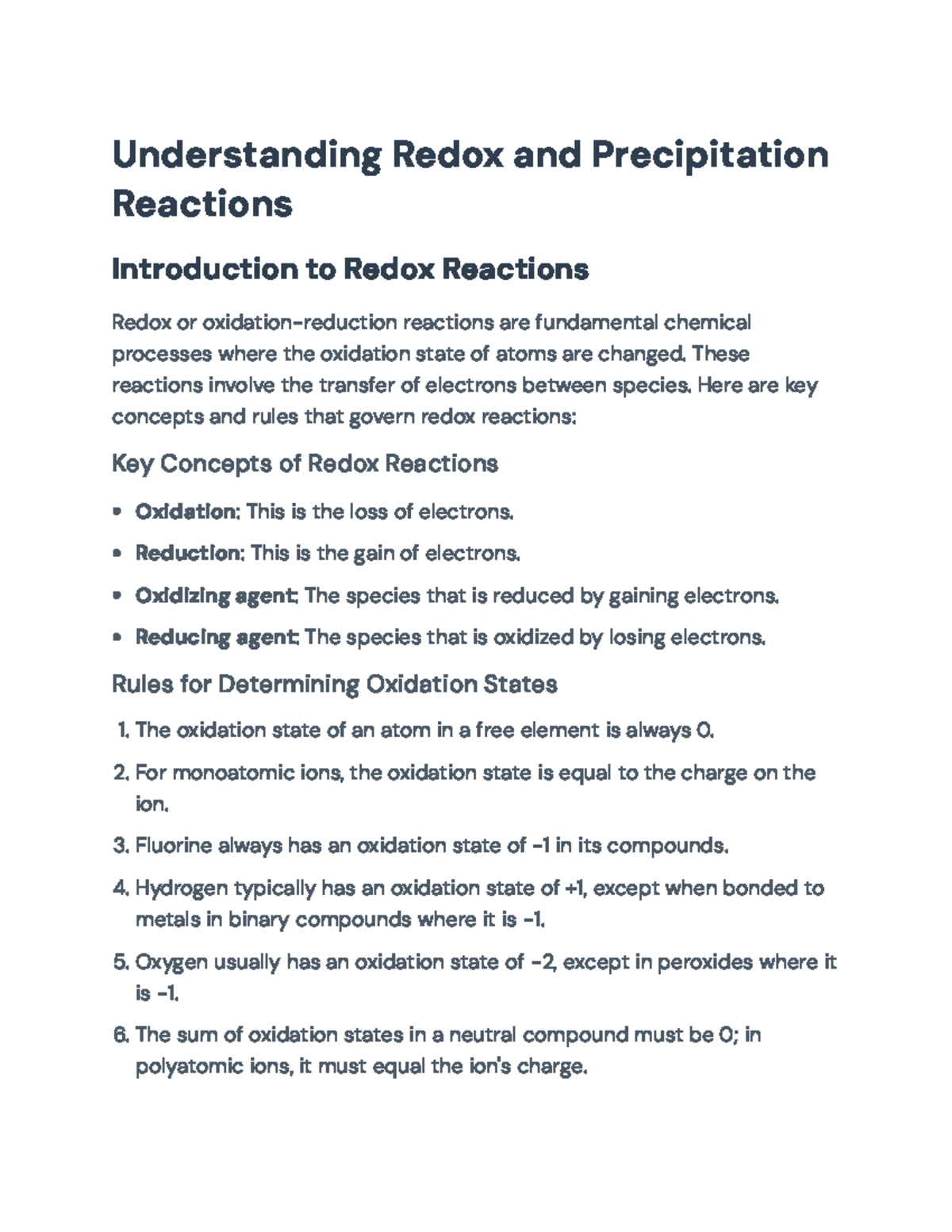 Understanding Redox and Precipitation Reactions - CHEM 101 Lecture ...