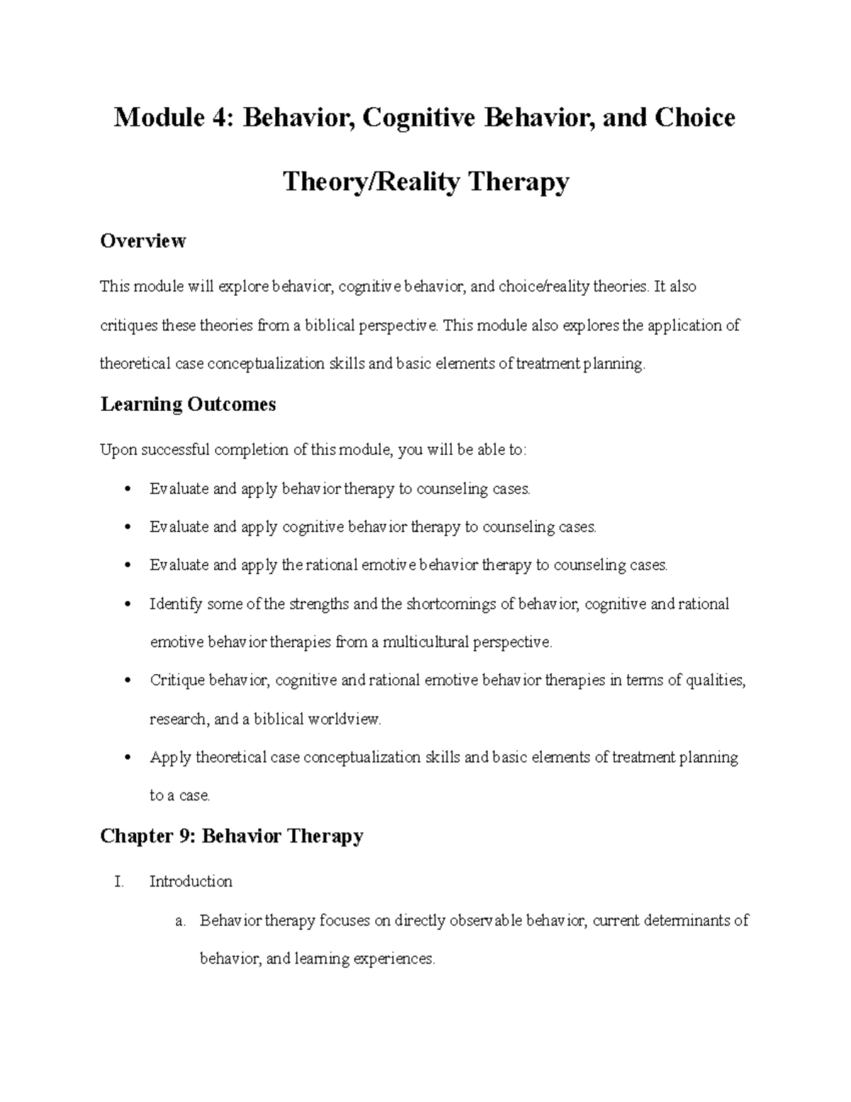 Module 4- Week 4- Behavior, Cognitive Behavior, and Choice:Reality ...