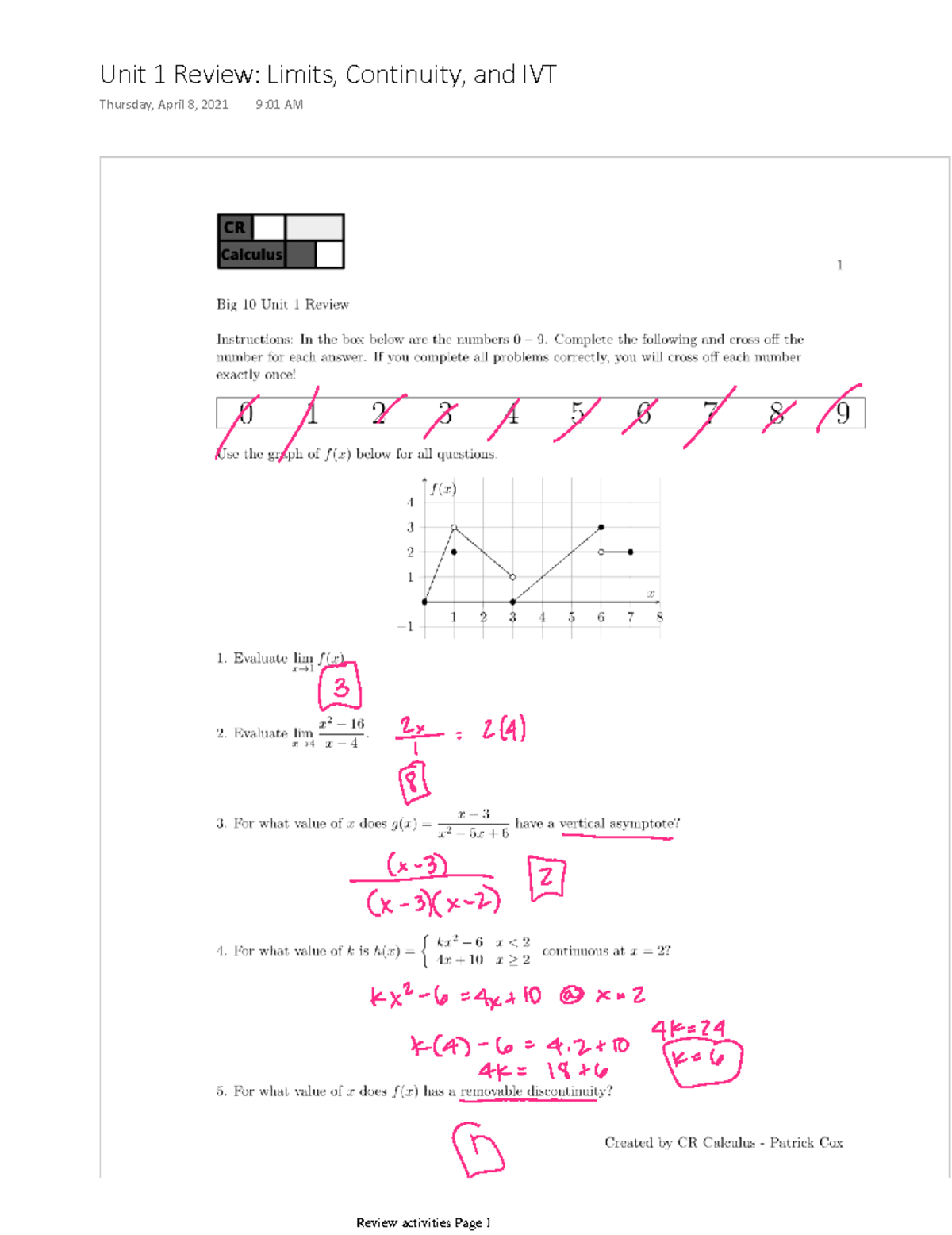 Calculus 101: Unit Reviews on Limits, Derivatives & Integrals - Studocu