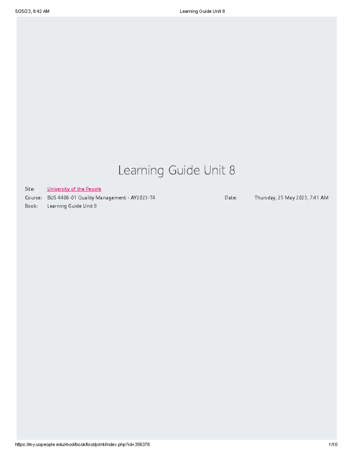 08.Learning Guide Unit 8 - Learning Guide Unit 8 Site: University of the People Course: BUS 4406 ...