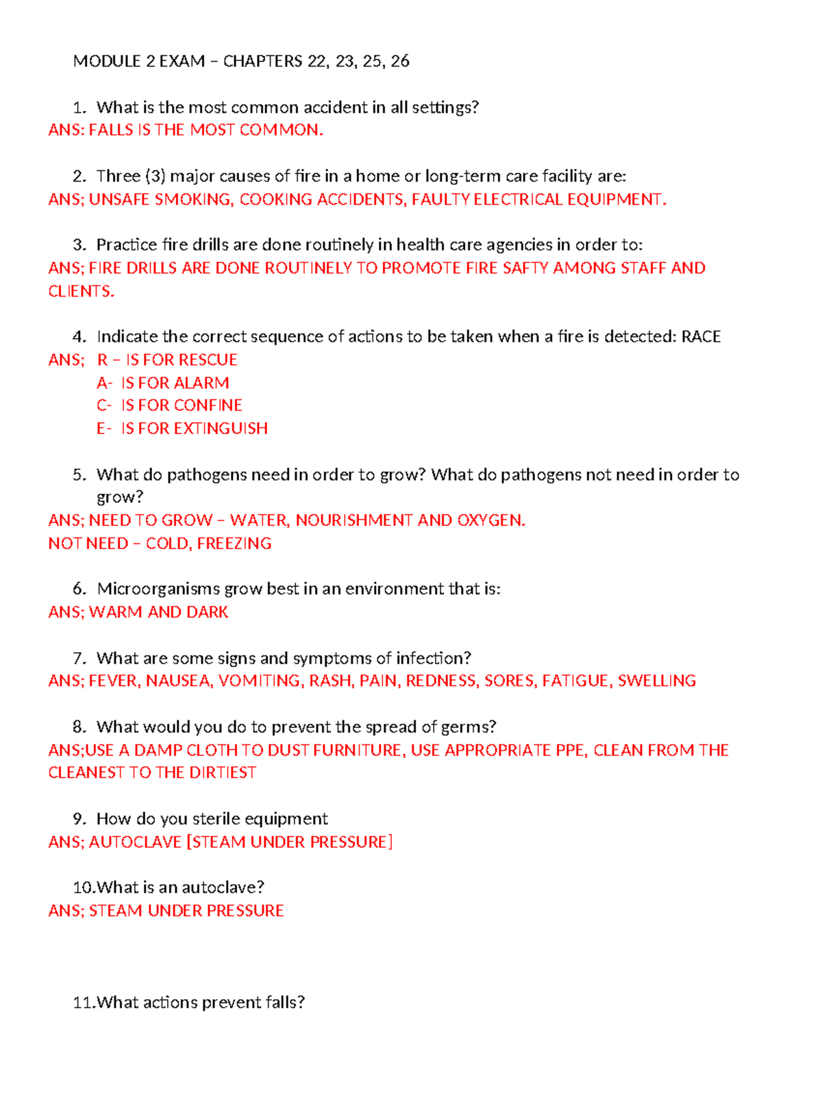 MODULE 2 EXAM ANSWERS: FIRE SAFETY AND INFECTION CONTROL - Studocu