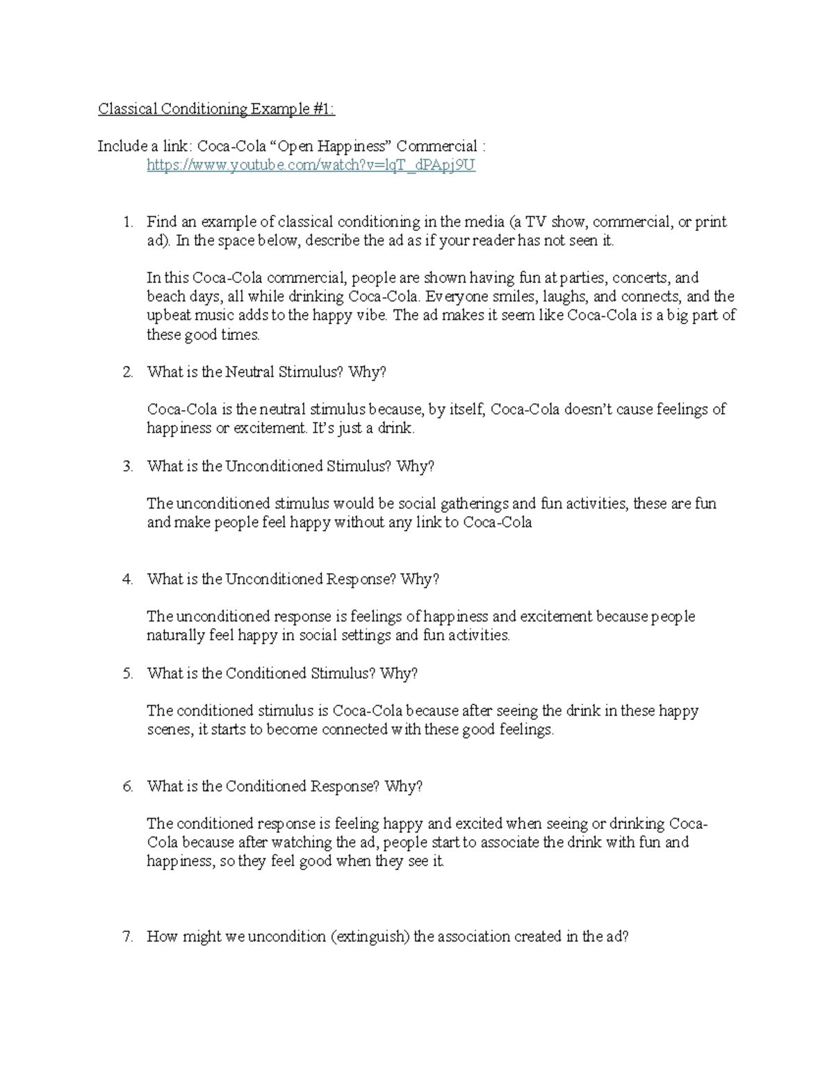 Classical Conditioning in Media Ads: Analyzing Coca-Cola's Impact - Studocu