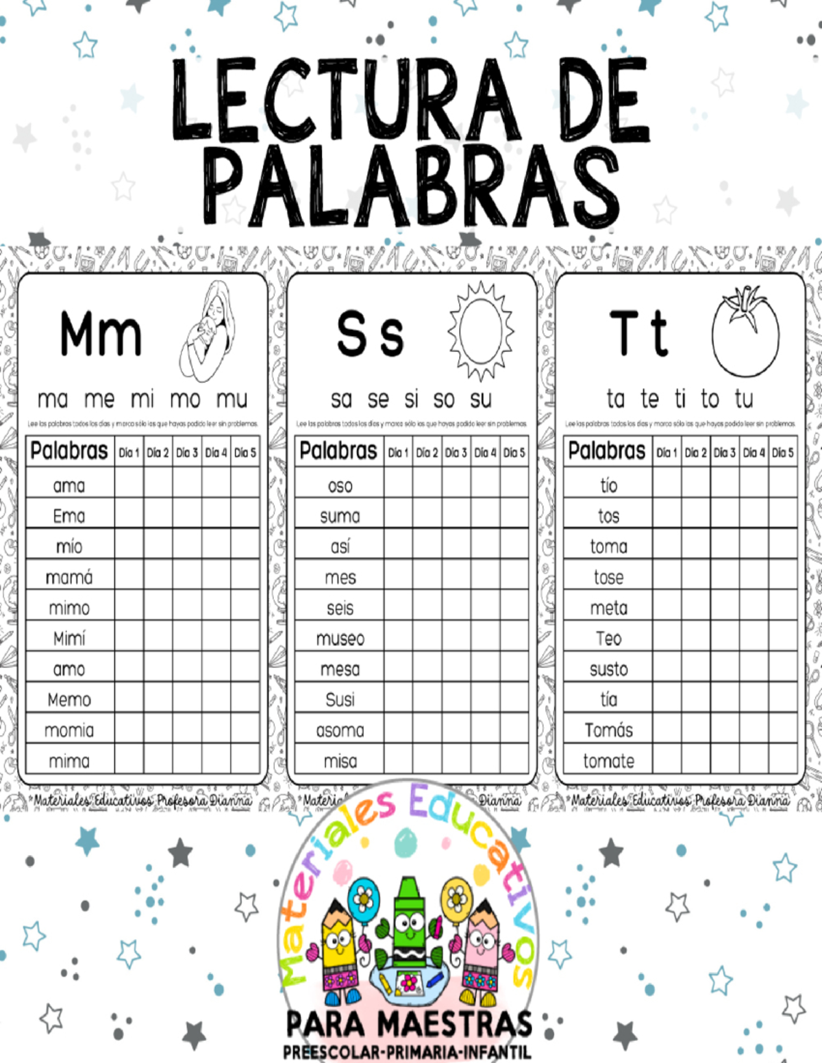 LECTURA DE PALABRAS Mm Ss Tt - Materiales Educativos para Maestras ...