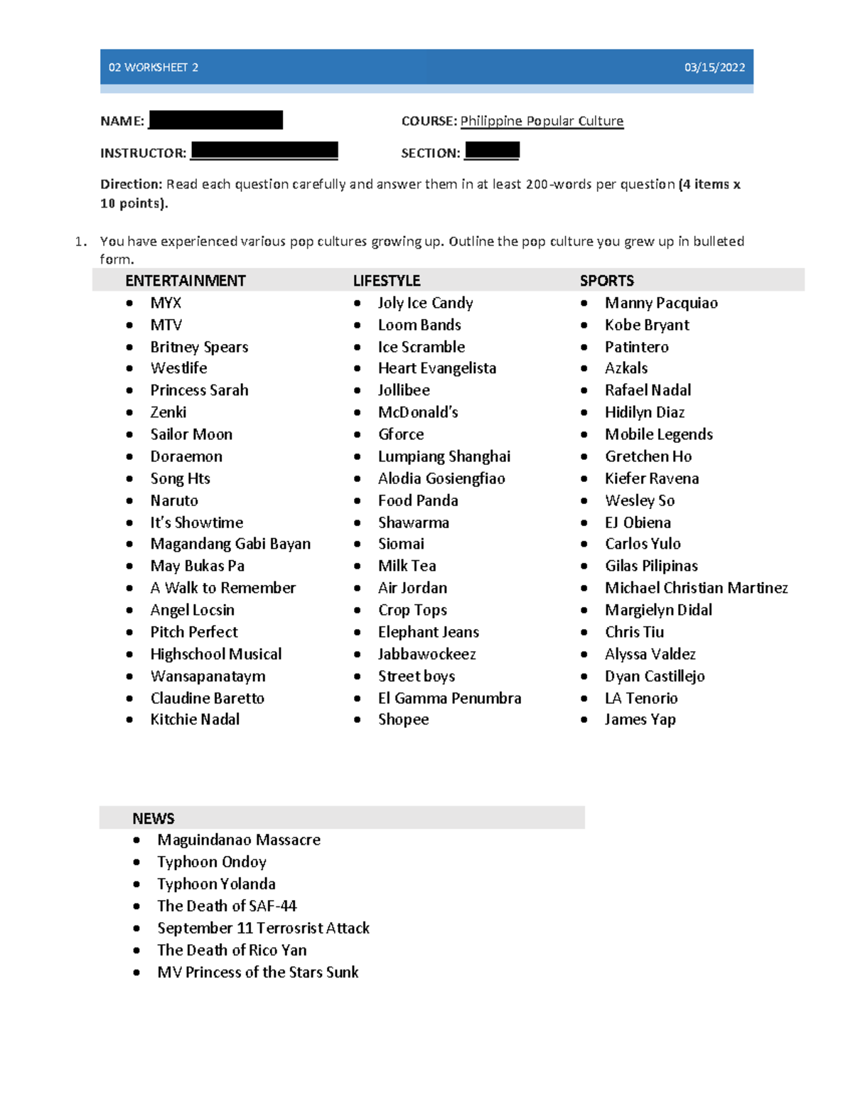 02 Worksheet 02 pop culture icons or events are the most significant to ...