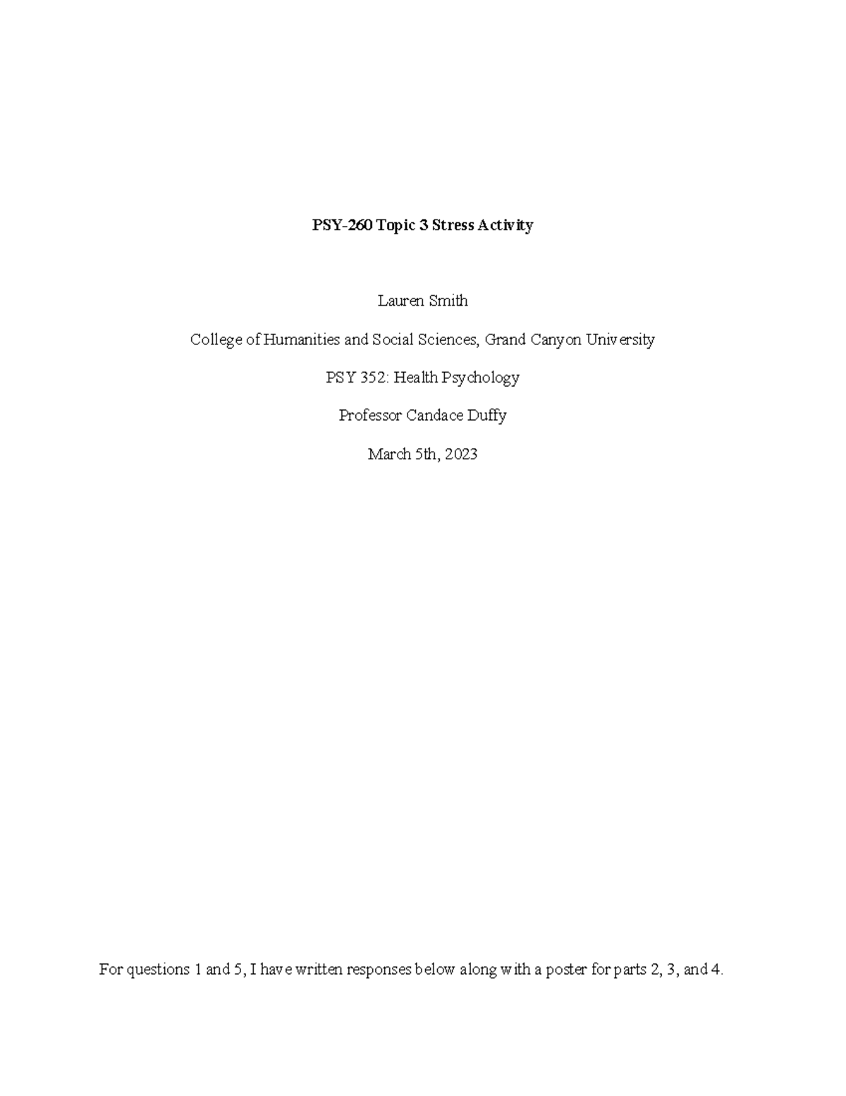 Stress Activity - PSY-260 Topic 3 Stress Activity Lauren Smith College ...