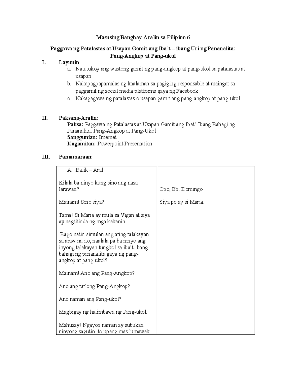 Filipino 6 - Masusing Banghay-Aralin sa Paggawa ng Patalastas - Studocu