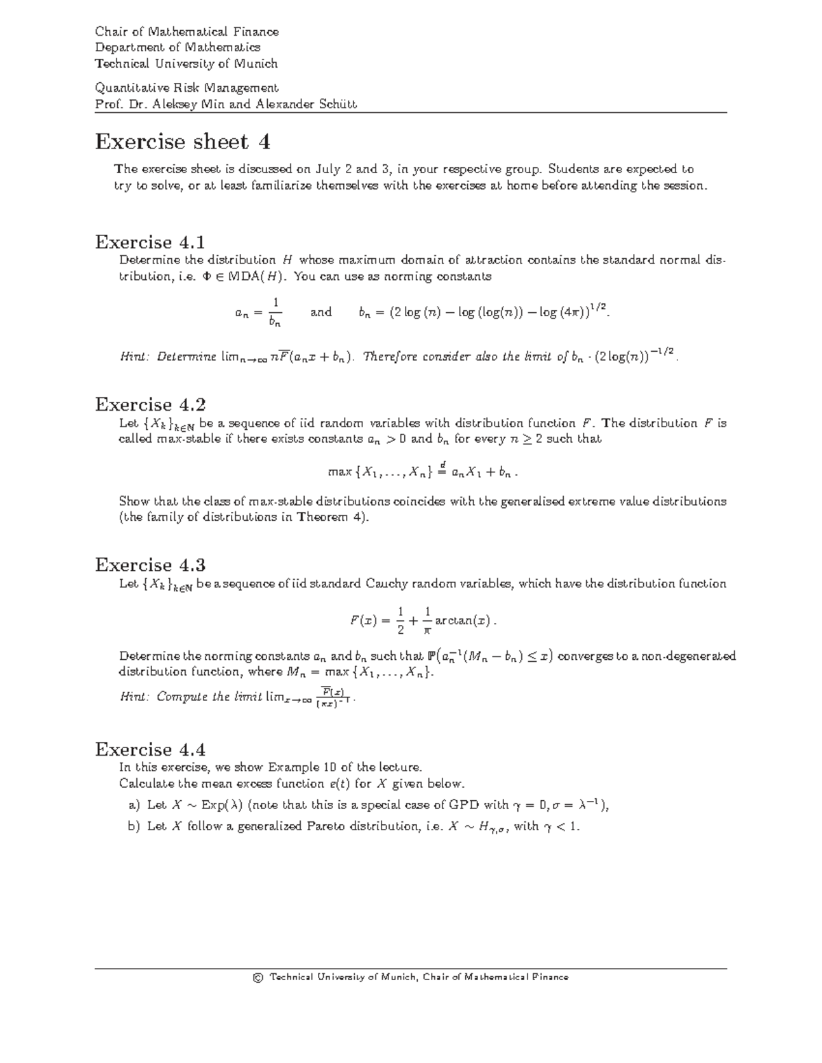 QRM SS2025 Exercise Sheet 4: Quantitative Risk Management - Studocu