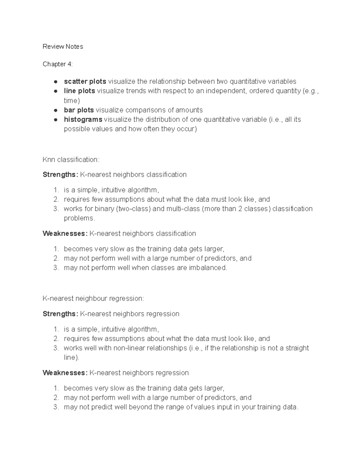 Review Notes DSCI100: Chapter 4 on Visualization & KNN Analysis - Studocu