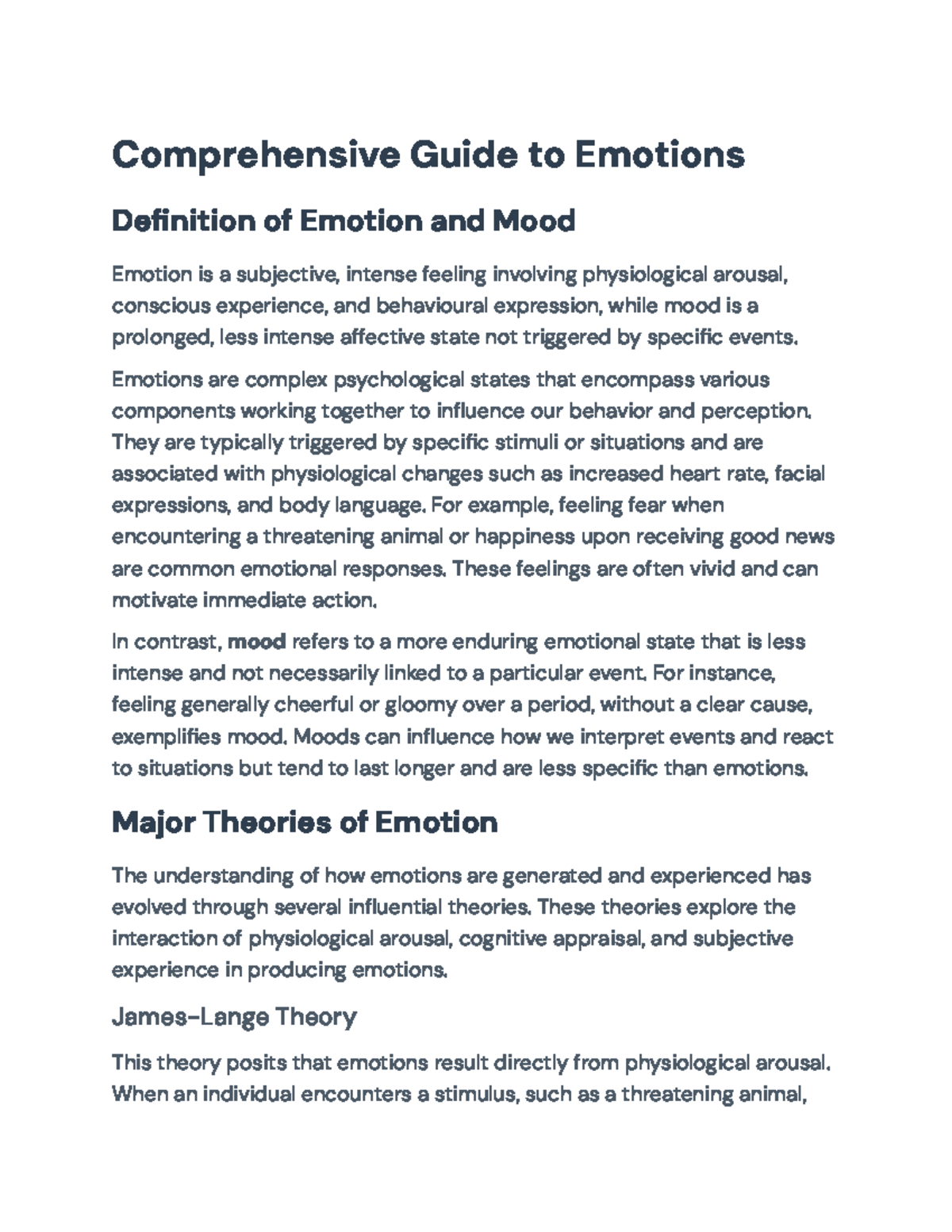 Comprehensive Overview of Emotions: Theories and Functions ...