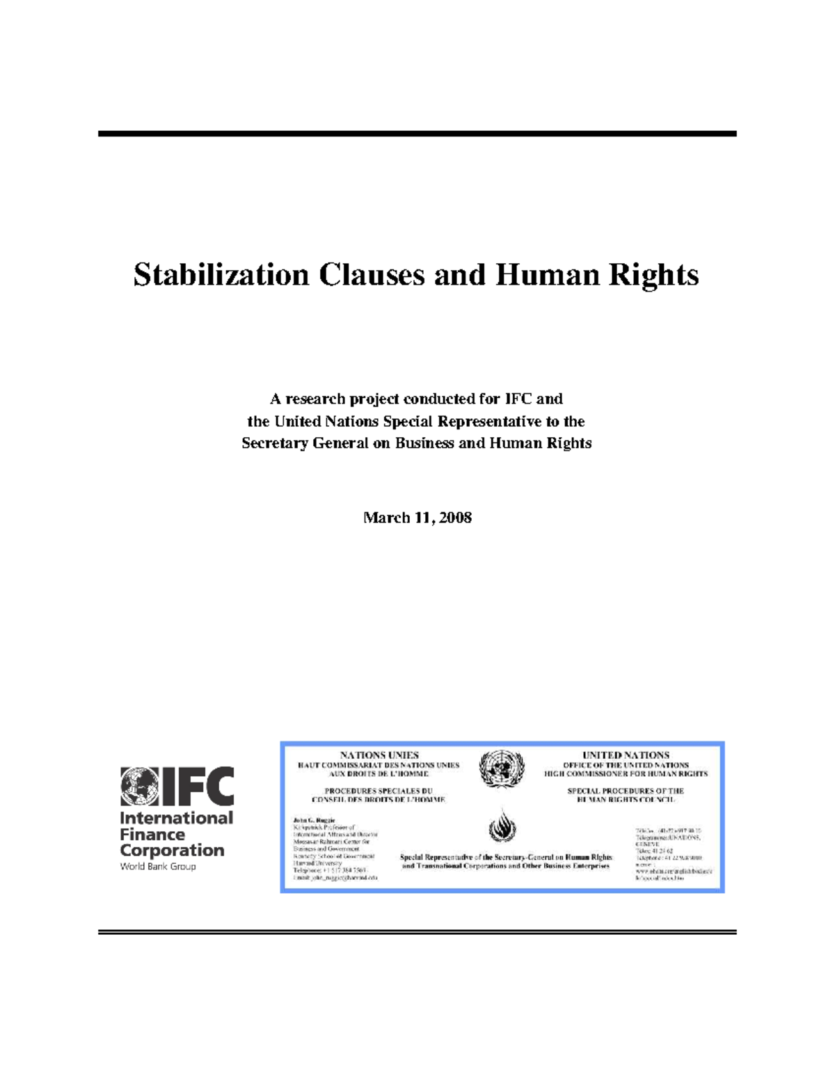 Stabilization Clauses and Human Rights: An IFC & UN Study Analysis - Studocu
