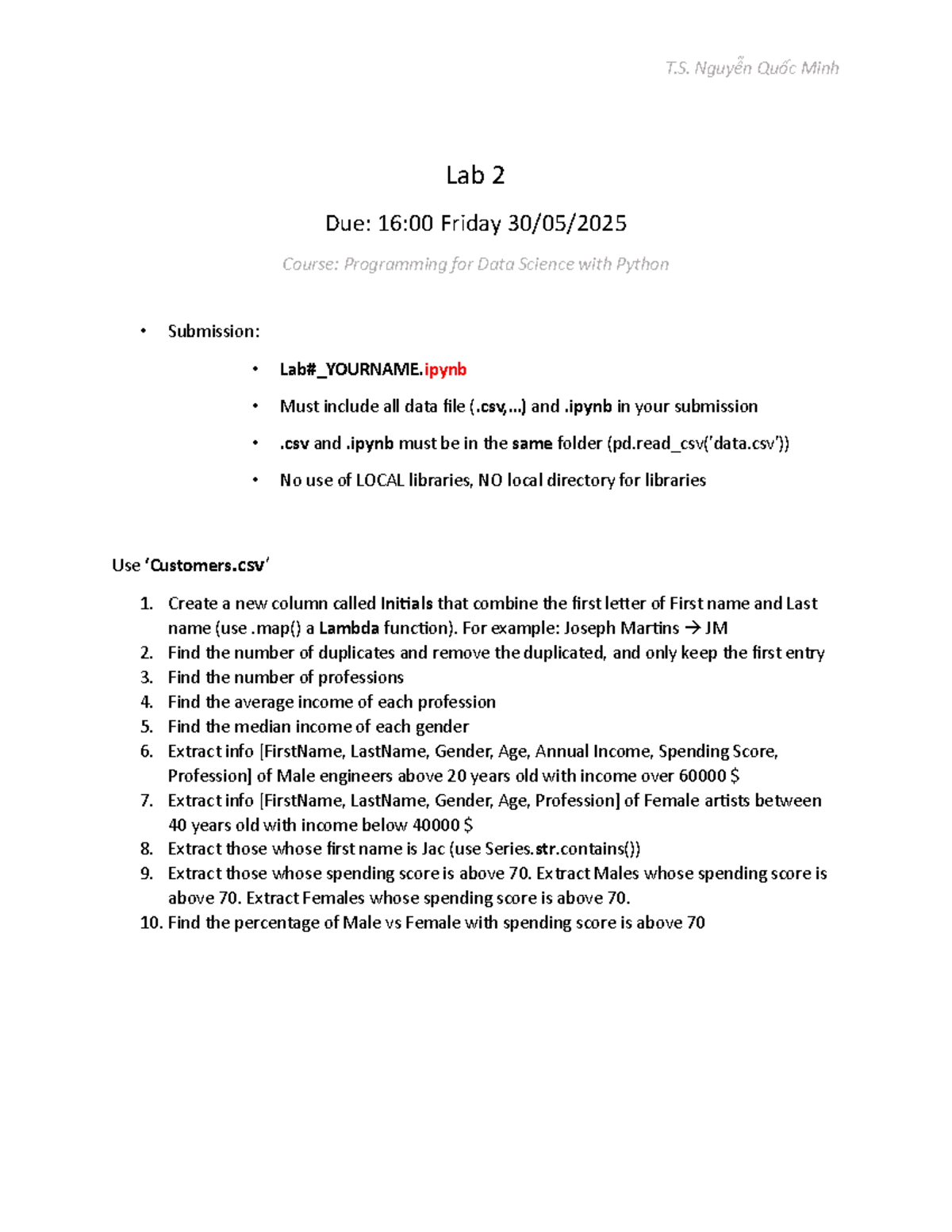 Lab 2 - Lập Trình Khoa Học Dữ Liệu Với Python (CS101) - Studocu