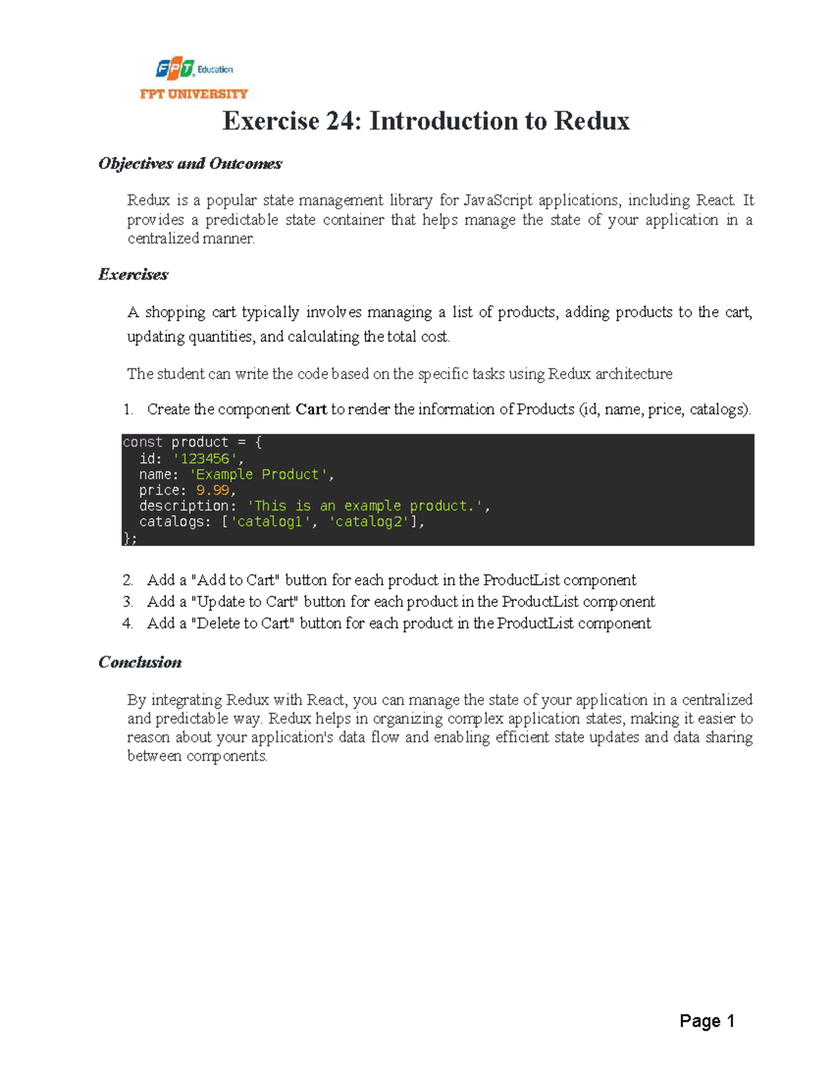 Exercise 24: Intro to Redux for State Management in React - Studocu