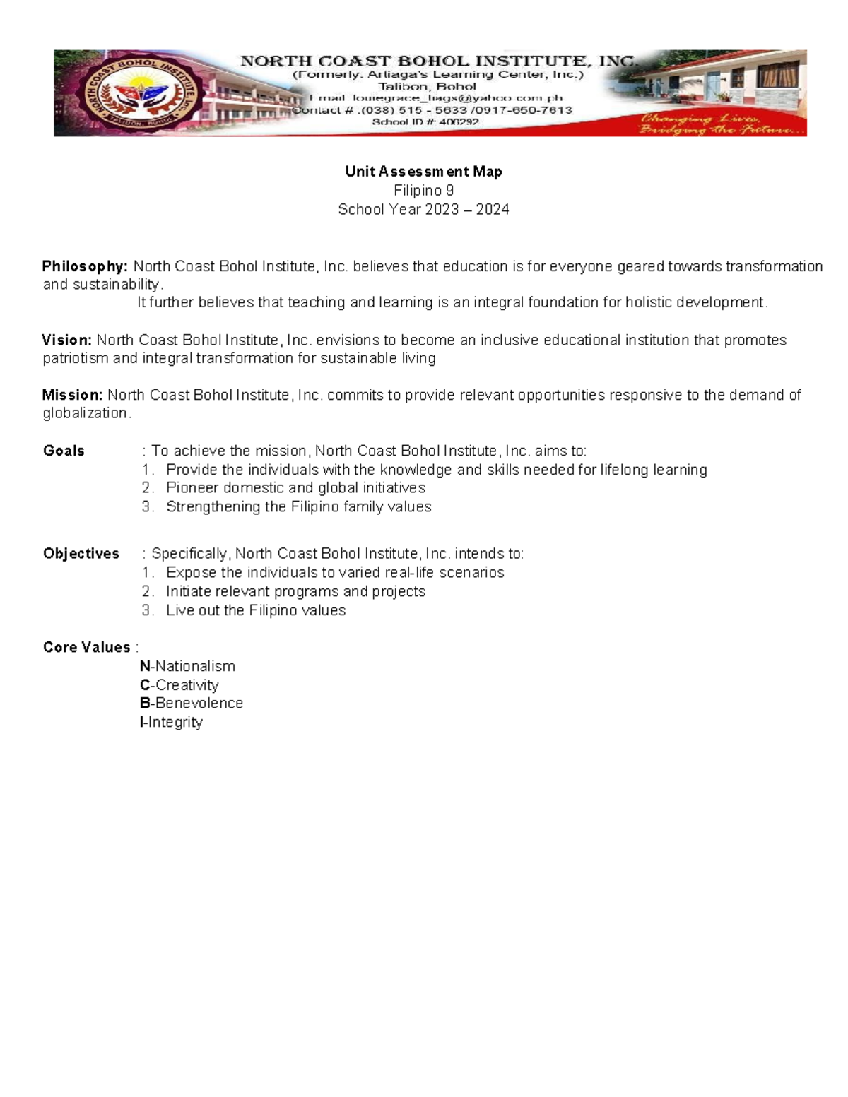 Filipino 9 Unit Assessment Map for SY 2023-2024 - Studocu