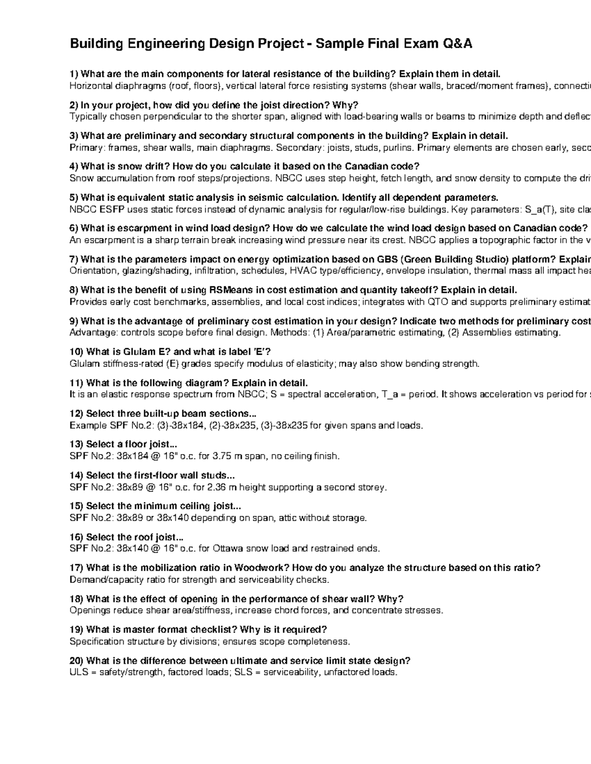 Building Engineering Design Project Sample Final Exam QA - Studocu
