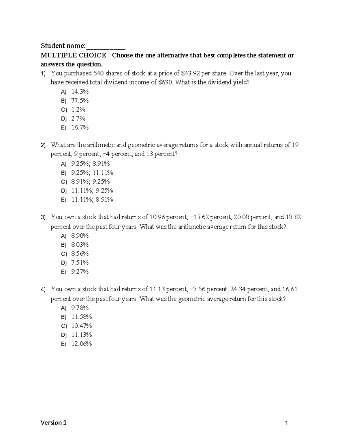 BUAD 306 SP2025 Practice Test 3 - Student name:__________ MULTIPLE ...