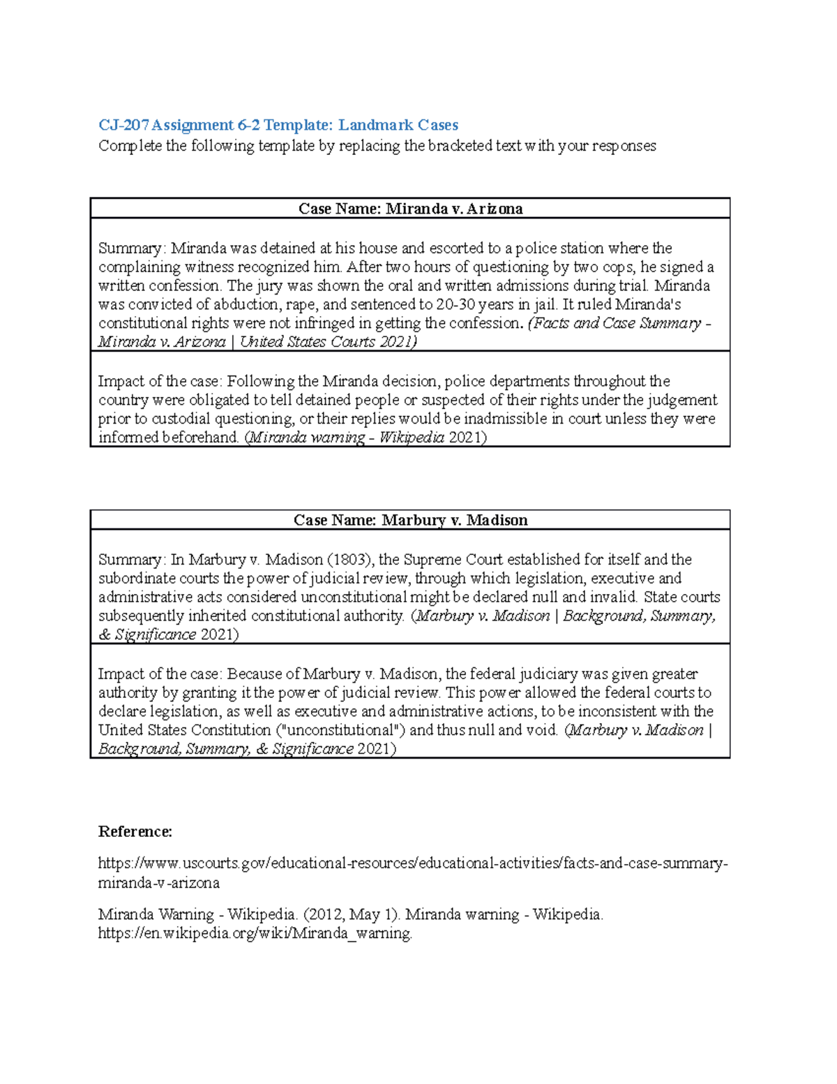 CJ-207 Assignment 6-2 - N/A - CJ-207 Assignment 6-2 Template: Landmark ...