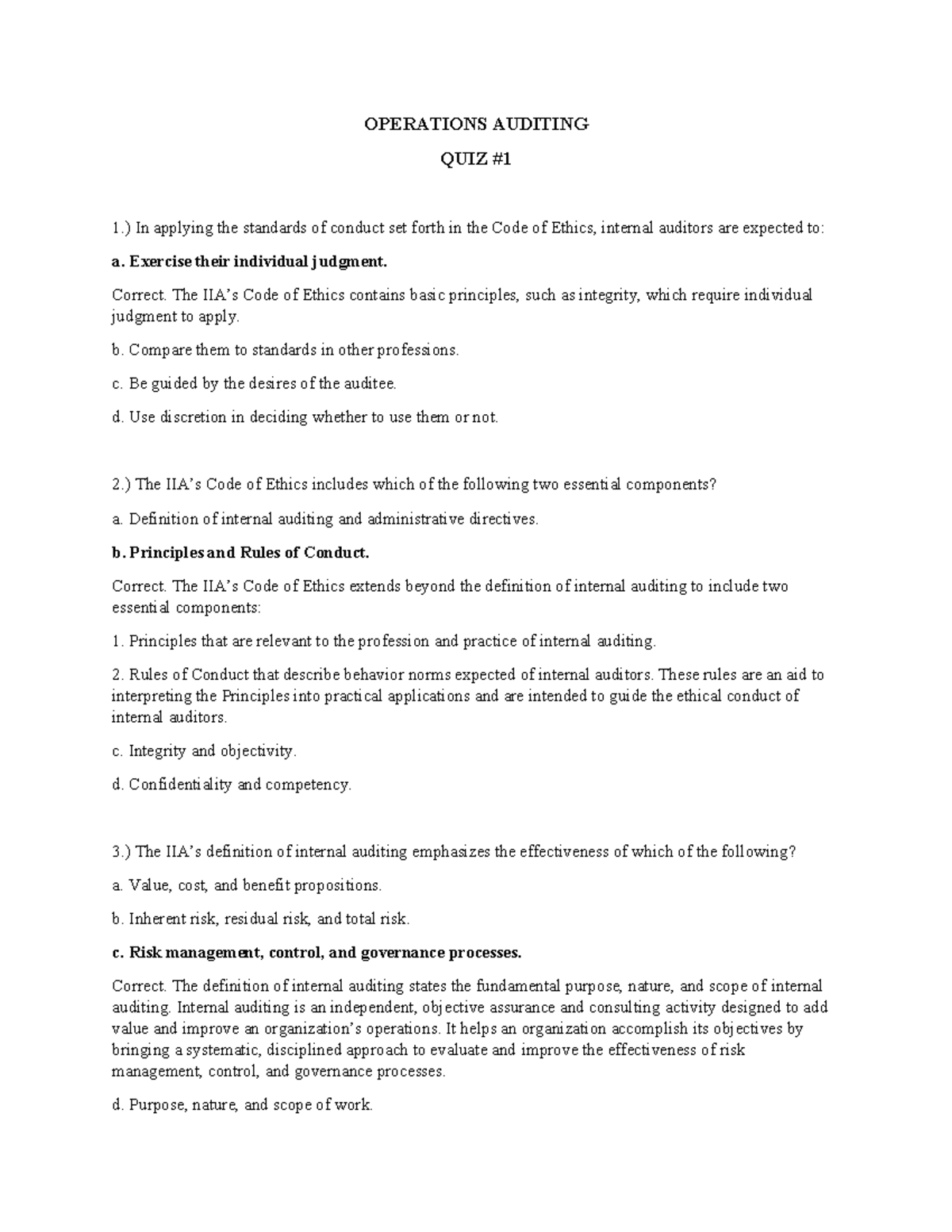 Operations Auditing Quiz - Ilide Study Guide - Studocu